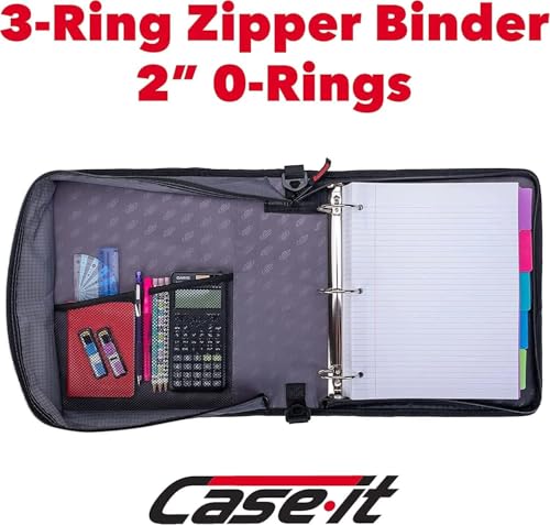 Case-it The Universal Zipper Binder - 2 Inch O-Rings - Padded Pocket That Holds up to 13 Inch Laptop/Tablet - Multiple Pockets - 400 Page Capacity - Comes with Shoulder Strap - Fire Engine Red LT-007