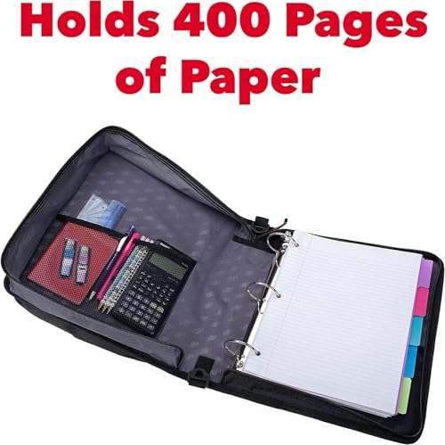 Case-it The Universal Zipper Binder - 2 Inch O-Rings - Padded Pocket That Holds up to 13 Inch Laptop/Tablet - Multiple Pockets - 400 Page Capacity - Comes with Shoulder Strap - Fire Engine Red LT-007