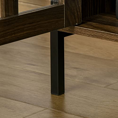 HOMCOM Industrial Sideboard Buffet Cabinet, Coffee Bar Cabinet with Adjustable Shelves, Glass Doors, and 2 Drawers for Kitchen, Living Room, Brown