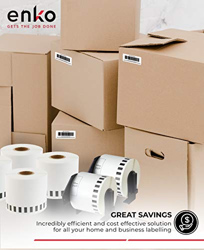 enKo - Compatible DK-2205 Continuous Paper Labels (2.4 Inch x 100 Feet) Compatible for Brother QL Label Printers - 6 Rolls + 2 Refillable Cartridge Frames