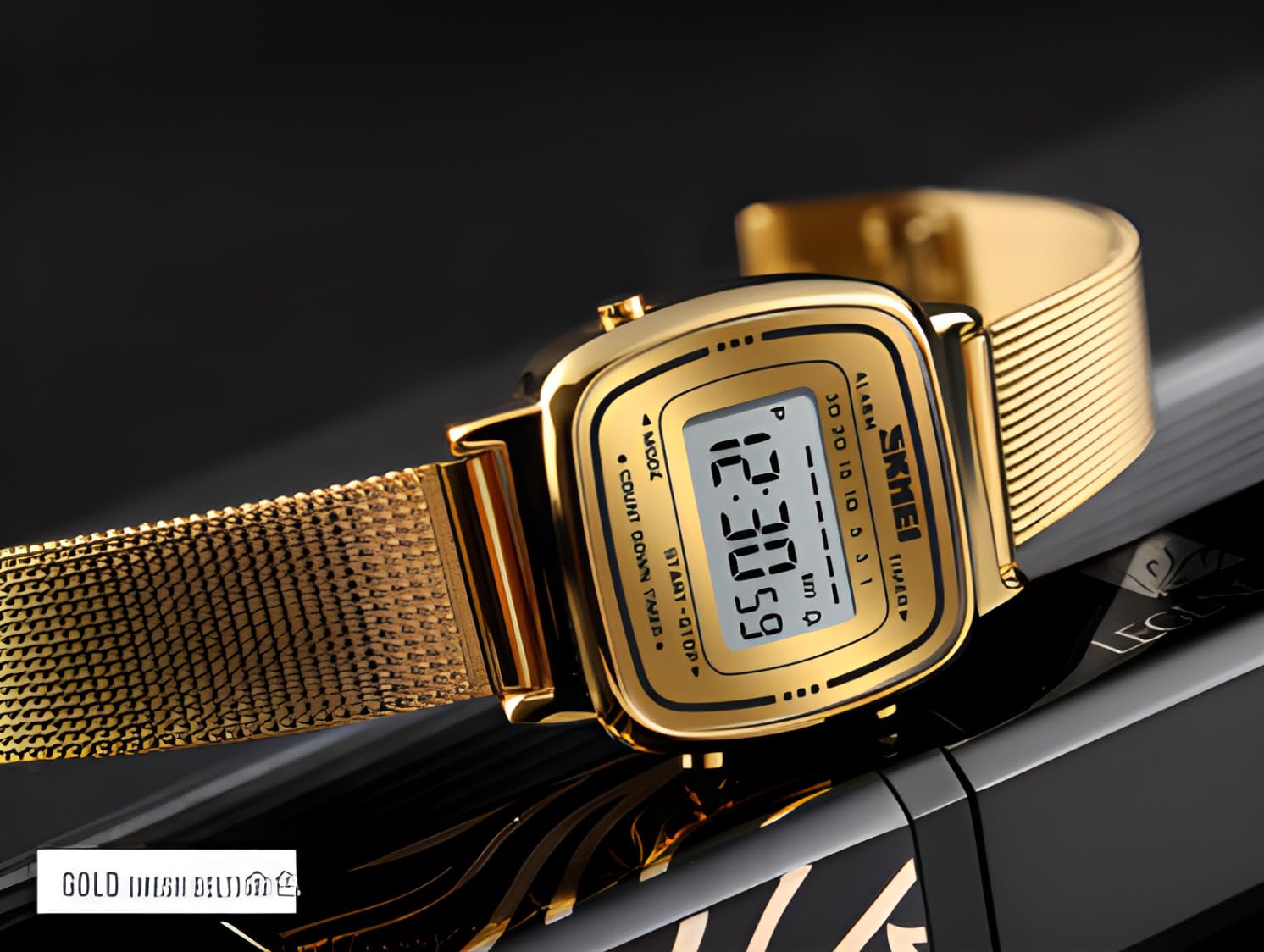 MASTOP Women's Digital Watches Ultra-Thin Gorgeous Simple Petite Wrist Watches Small Dial Mesh Steel Bracelet (Gold)