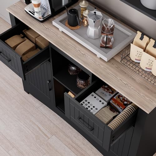 Cozy Castle Buffet Storage Cabinet with Doors and Adjustable Shelves, 42.5" Kitchen Buffet Table Sideboard, Accent Coffee Bar Cabinet for Kitchen, Living Room, Entryway, Dining Room, Black