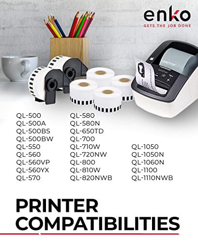 enKo - Compatible DK-2205 Continuous Paper Labels (2.4 Inch x 100 Feet) Compatible for Brother QL Label Printers - 6 Rolls + 2 Refillable Cartridge Frames