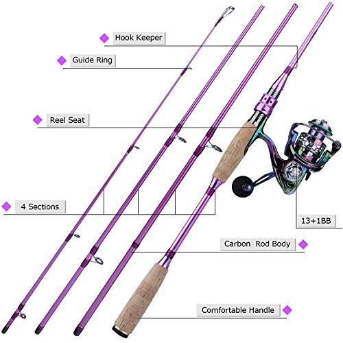 Sougayilang Fishing Rod Reel Combo,Carbon Fiber Protable Spinning Fishing Pole and Colorful Spinning Reel for Travel 4 Pieces Freshwater-6.9FT