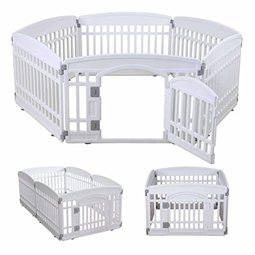 Lakanic 6 Panels Pet Fence Pen with Door Pet Dog Cat Puppy Playpen Small Animal Play Fence Pet Kennel Cage for Rabbits/Guineas/Dogs and Cats