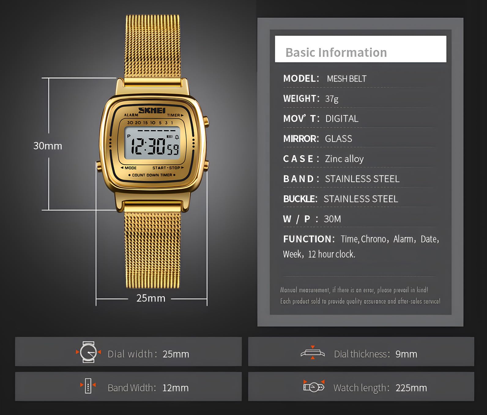 MASTOP Women's Digital Watches Ultra-Thin Gorgeous Simple Petite Wrist Watches Small Dial Mesh Steel Bracelet (Gold)