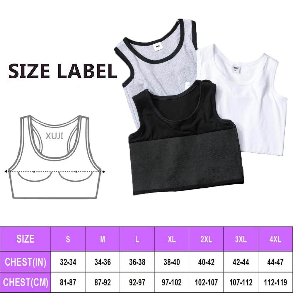 XUJI Transgender FTM Big Size Chest Binder Strapless Zip up Built-in Elastic Band Flat Slim Fit Tops (White, XXL)