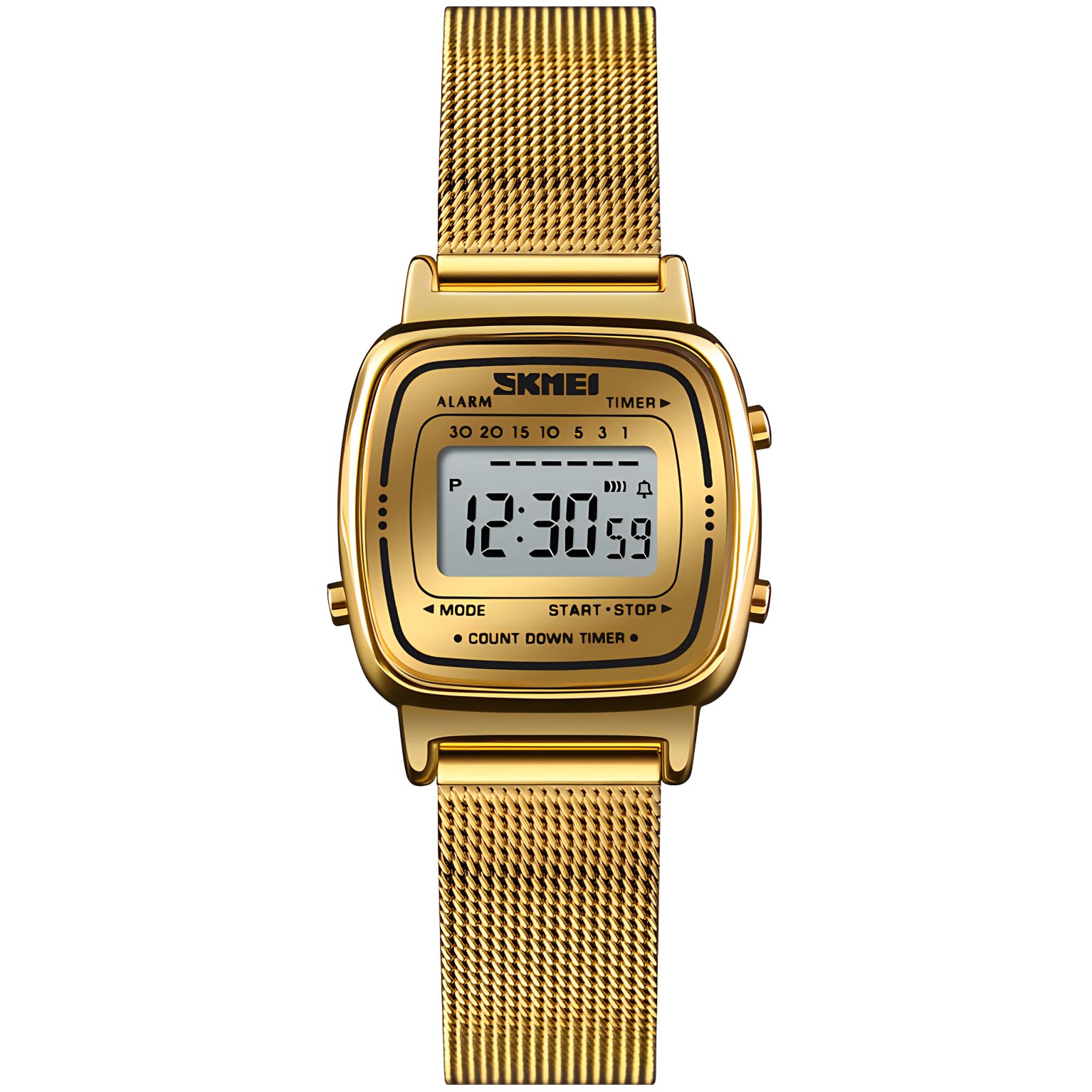 MASTOP Women's Digital Watches Ultra-Thin Gorgeous Simple Petite Wrist Watches Small Dial Mesh Steel Bracelet (Gold)