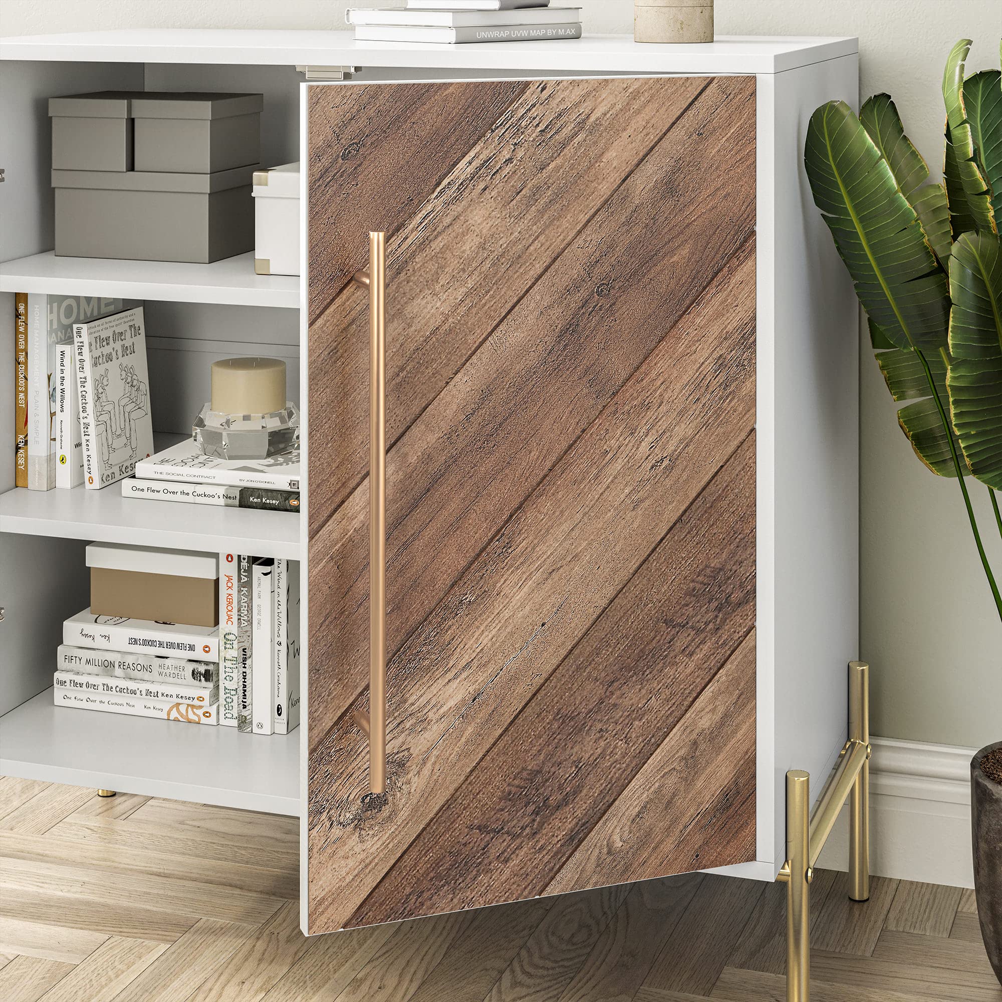 BELLEZE Set of 2 Sideboard Buffet Cabinet with Doors & Adjustable Shelves, Kitchen Storage Cabinet, Modern Accent Cabinet for Entryway, Living Room, or Bedroom, Storage Credenza - Harper (Rustic Oak)