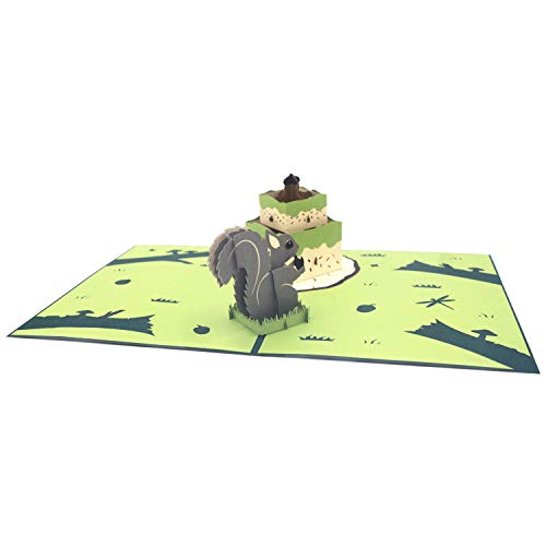 Ribbli Squirrel Cake Handmade 3D Pop Up Card,Greeting Card,Happy Birthday Card,Anniversary Card,For Him,Men,Dad,Husband,Boyfriend,Brother,Son,Kid,Friend,Any Occasion,with Envelope