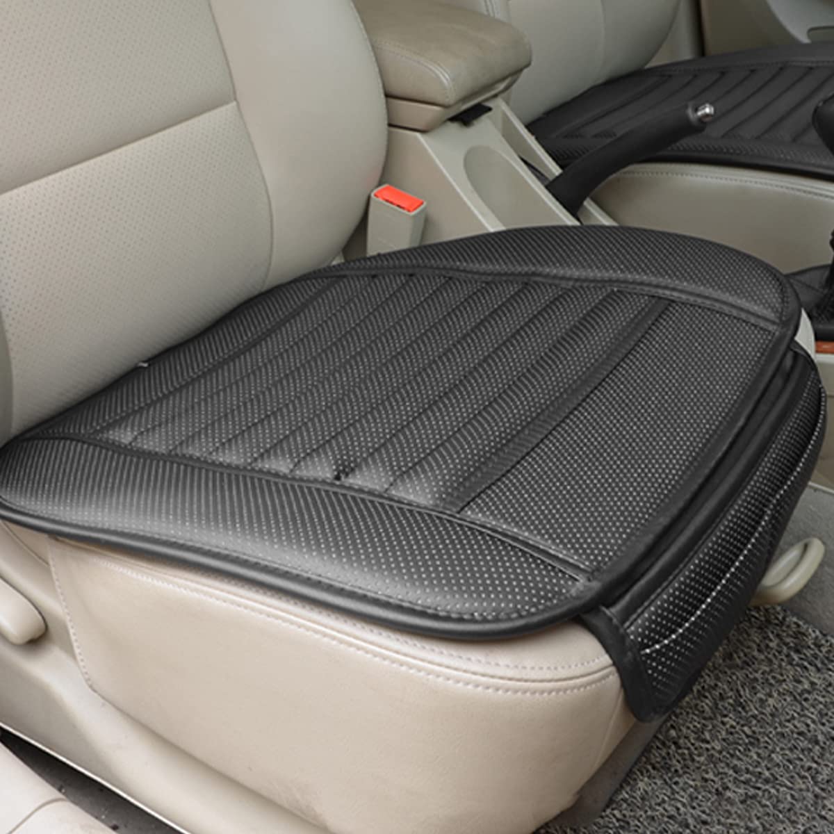 zipelo 2 Pack Car Seat Covers for Front Seats, Breathable Leather Cushion Protector, Anti-Slip Driver Seat Padded with Storage Pockets, Auto Interior Decoration for Most Vehicles (Black)