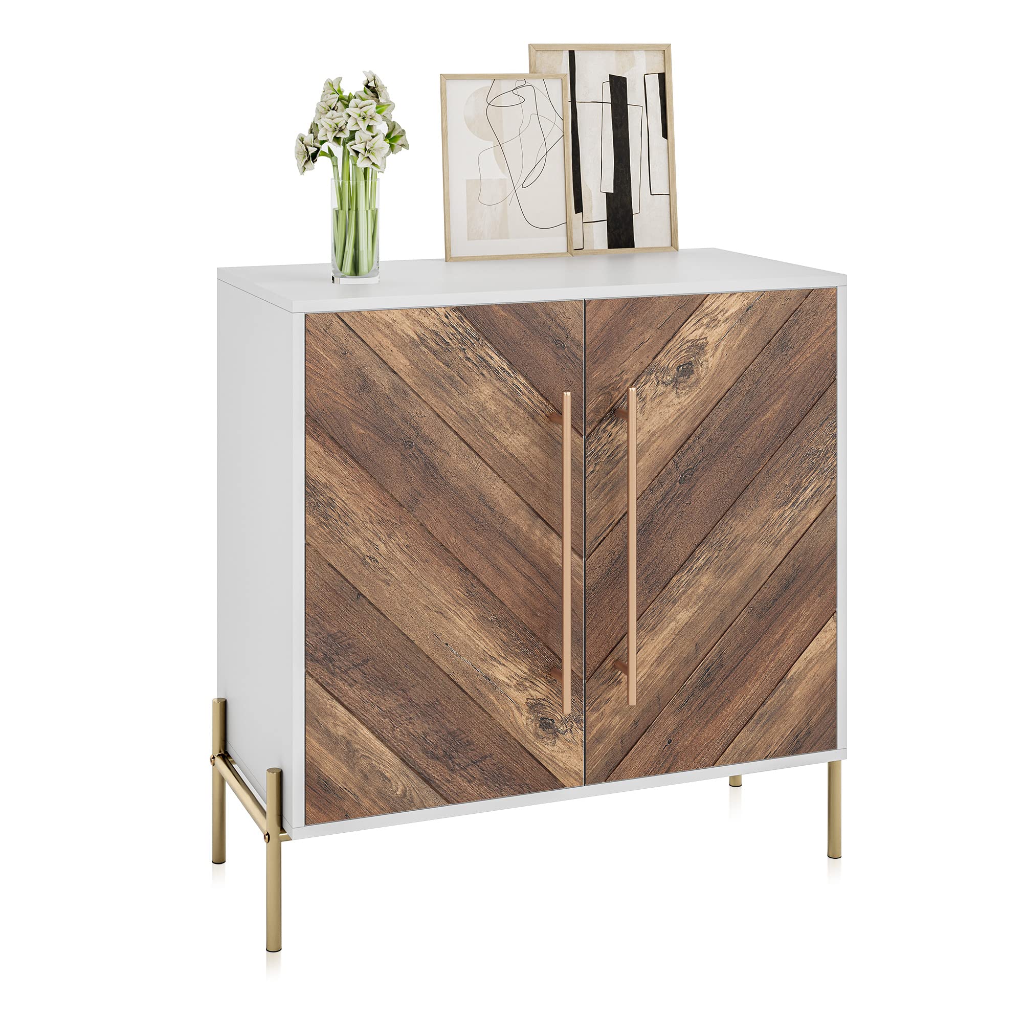 BELLEZE Set of 2 Sideboard Buffet Cabinet with Doors & Adjustable Shelves, Kitchen Storage Cabinet, Modern Accent Cabinet for Entryway, Living Room, or Bedroom, Storage Credenza - Harper (Rustic Oak)