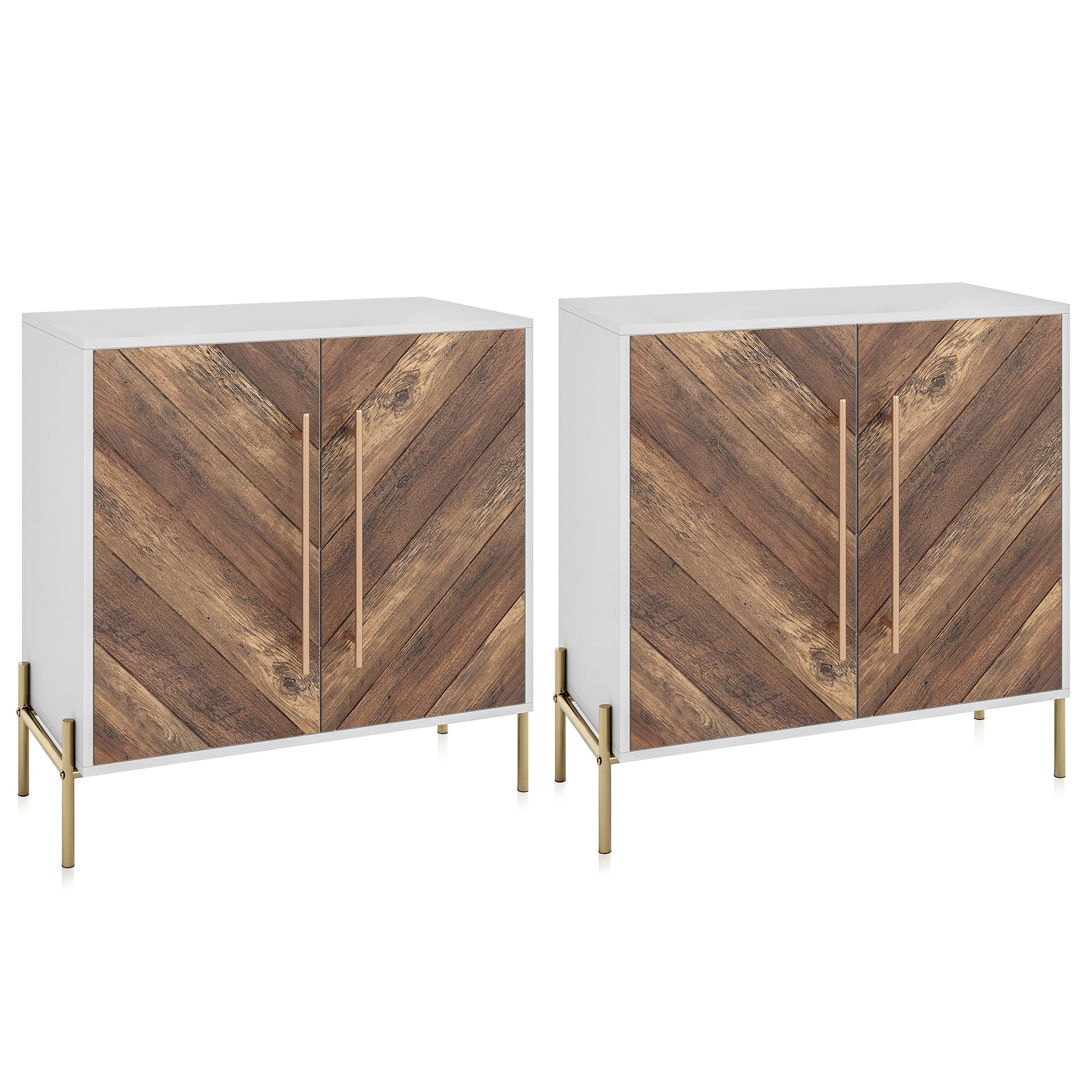 BELLEZE Set of 2 Sideboard Buffet Cabinet with Doors & Adjustable Shelves, Kitchen Storage Cabinet, Modern Accent Cabinet for Entryway, Living Room, or Bedroom, Storage Credenza - Harper (Rustic Oak)