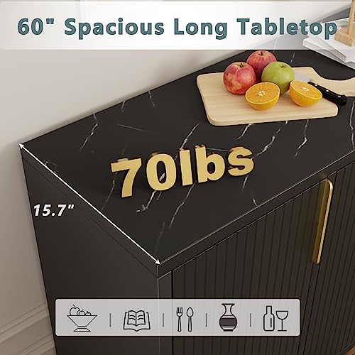 Zevemomo Buffet Sideboard Storage Cabinet for Living Room Coffee Bar Console Table with Adjustable Shelf, 4 Doors, Black