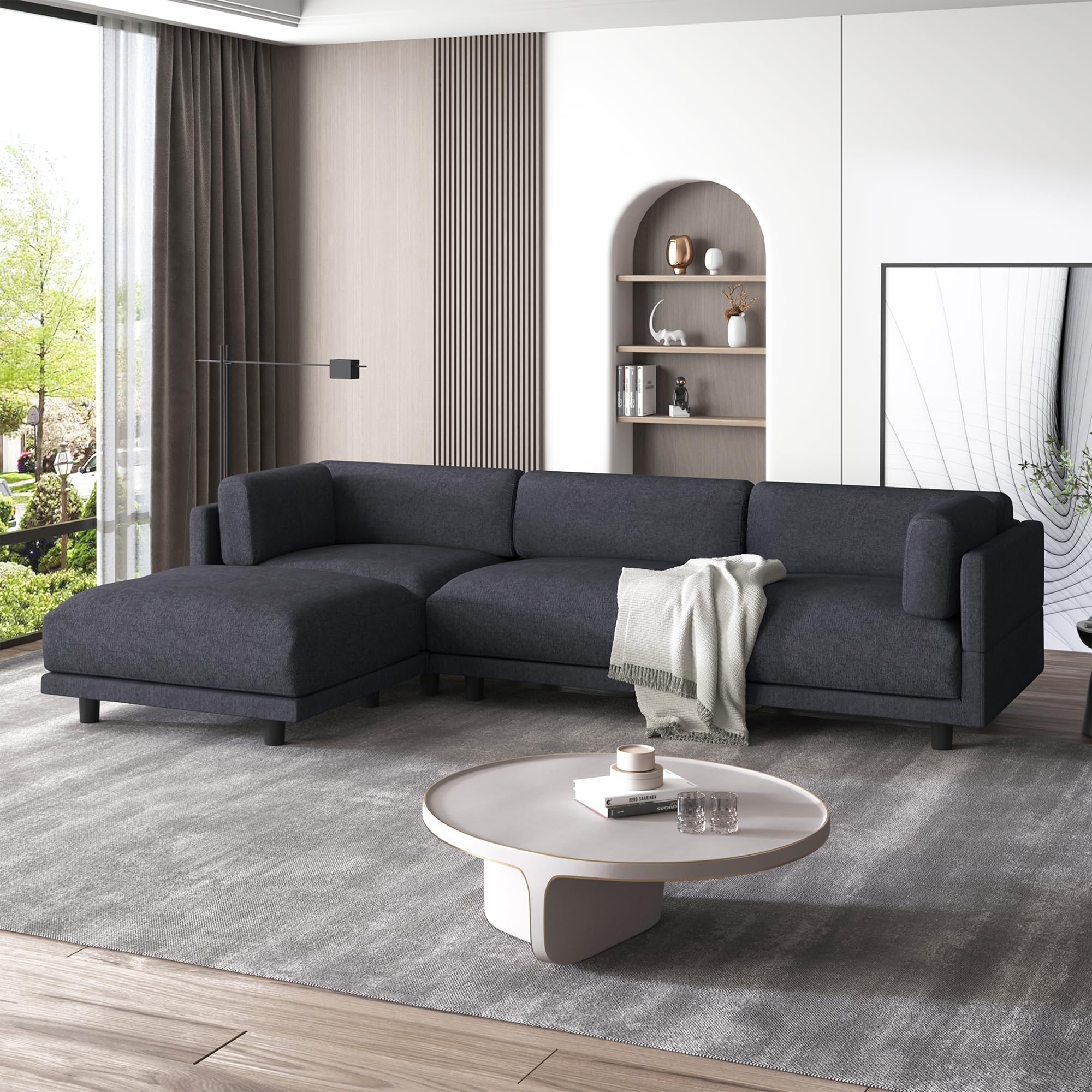 Eafurn 102.4" Convertible Sectional Sofa with Reversible Chaise and Detachable Cushion Back, L Shaped Corner Couch,Comfy Polyester Blend Upholstered Sofa&Couches for Living Room Furniture Sets