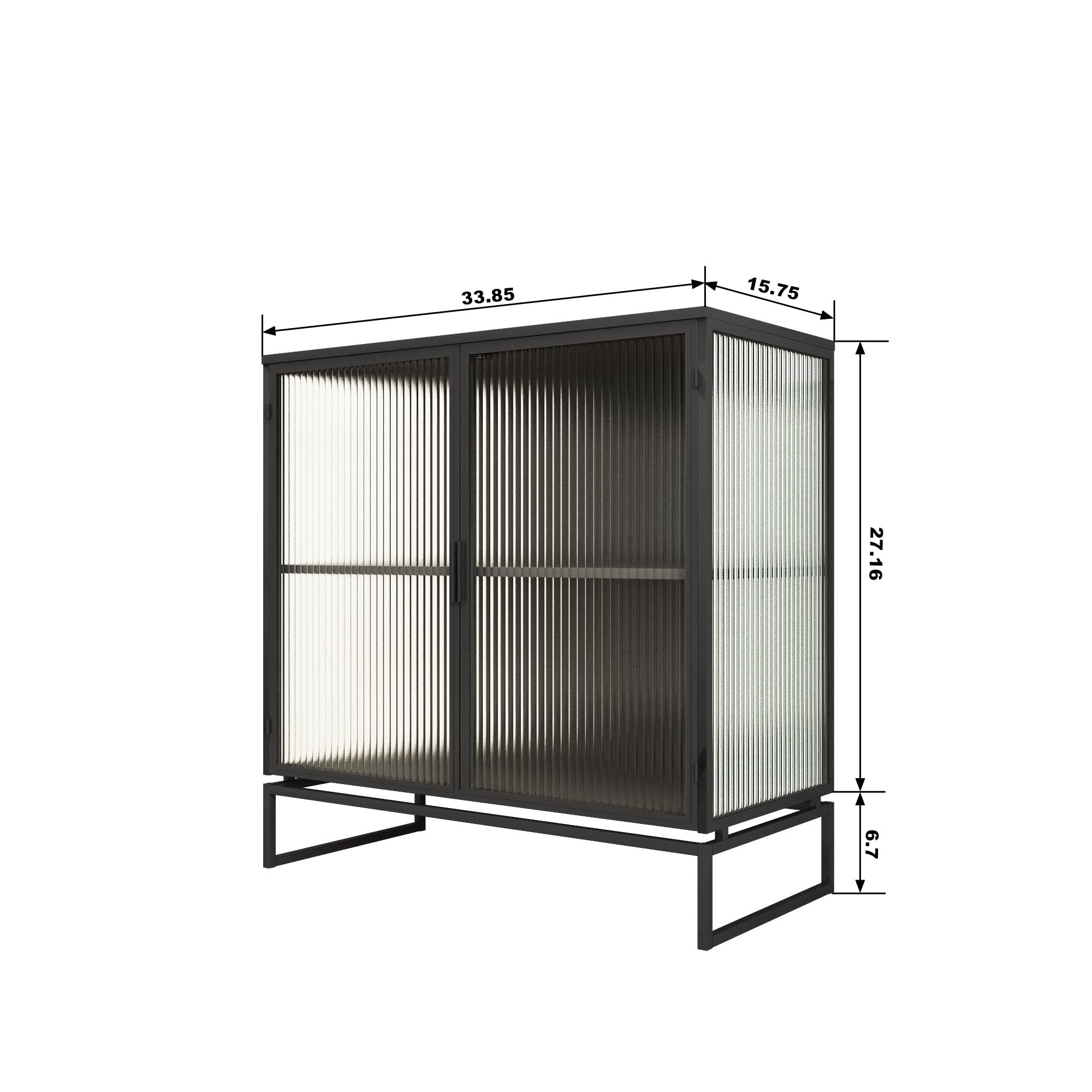 QEIUZON Modern Sideboard Buffet Cabinet, Glass Accent Storage Cabinet Kitchen Console Table TV Stand for Living Room, Dining Room, Bedroom (Black-2 Packs)
