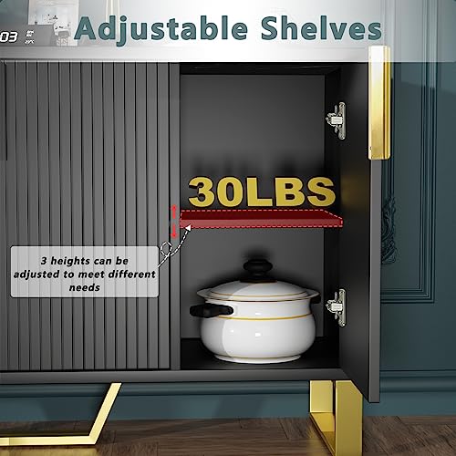 Zevemomo Buffet Sideboard Storage Cabinet for Living Room Coffee Bar Console Table with Adjustable Shelf, 4 Doors, Black