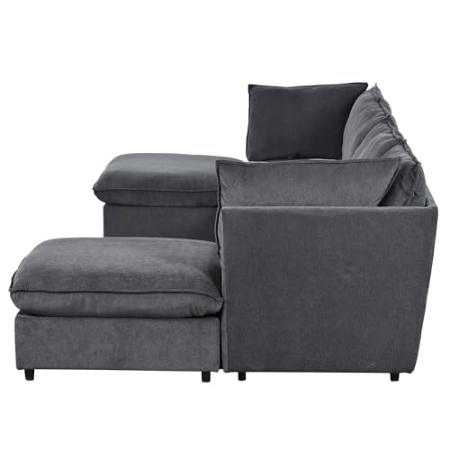 136.6" Oversized U-Shaped Cushions Modular Sectional Sofa W/Extra Wide Chaises and Removable Ottomans,6 Seaters Corner Upholstered Sofa & Couch Deep Seat Convertible Sleeper Couch Bed for Living Room