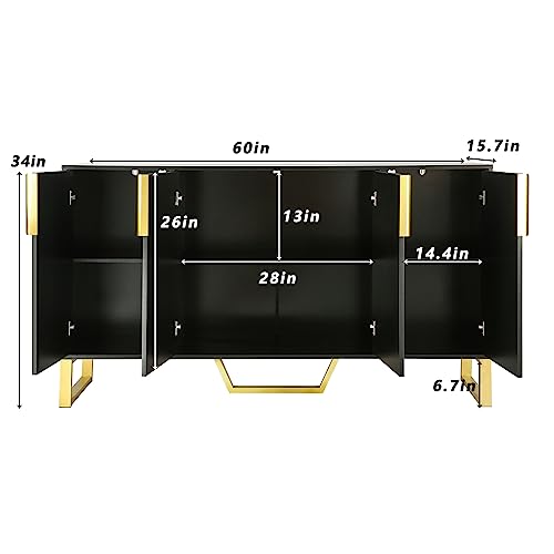 Zevemomo Buffet Sideboard Storage Cabinet for Living Room Coffee Bar Console Table with Adjustable Shelf, 4 Doors, Black
