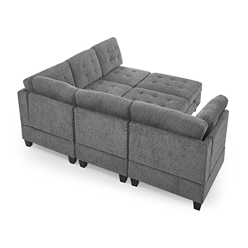 FULife Free Combination Modular Sofa Reversible Sectional Couch Oversized L Shaped Sofá Upholstery Deap Seat Sleeper Couches Bed with Storage for Living Room,3 Single Chairs,2 Corners,Double Ottomans