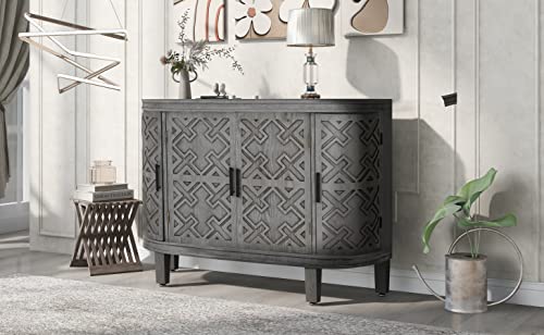 MISPACIO Grey Farmhouse Sideboard Buffet Cabinet Retro Sideboard Buffet Cabinet with Doors Wood Storage Cabinet for Living Room Entryway Kitchen