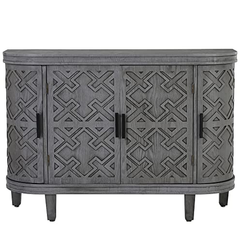MISPACIO Grey Farmhouse Sideboard Buffet Cabinet Retro Sideboard Buffet Cabinet with Doors Wood Storage Cabinet for Living Room Entryway Kitchen