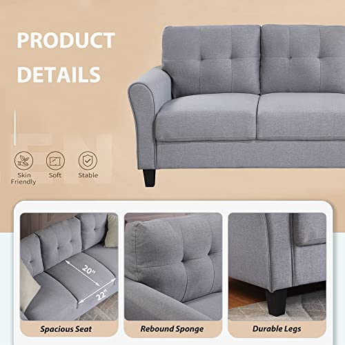 Merax 3 Pieces Living Room Sectional Sofa Set, Modern Linen Upholstered Couch Furniture with Thick Foam, Light Gray+Blue