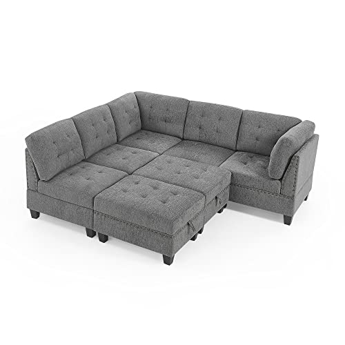 FULife Free Combination Modular Sofa Reversible Sectional Couch Oversized L Shaped Sofá Upholstery Deap Seat Sleeper Couches Bed with Storage for Living Room,3 Single Chairs,2 Corners,Double Ottomans