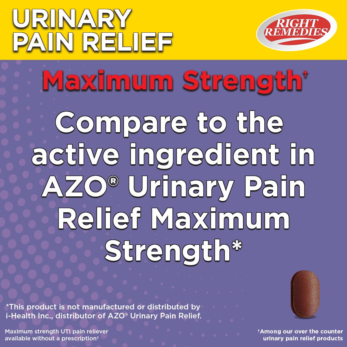 RIGHT REMEDIES Urinary Pain Relief Phenazopyridine HCl 99.5mg Tablets | Maximum Strength OTC for Fast Relief of UTI Pain, Burning and Bladder discomfort | Generic AZO Maximum Strength (72 Count)