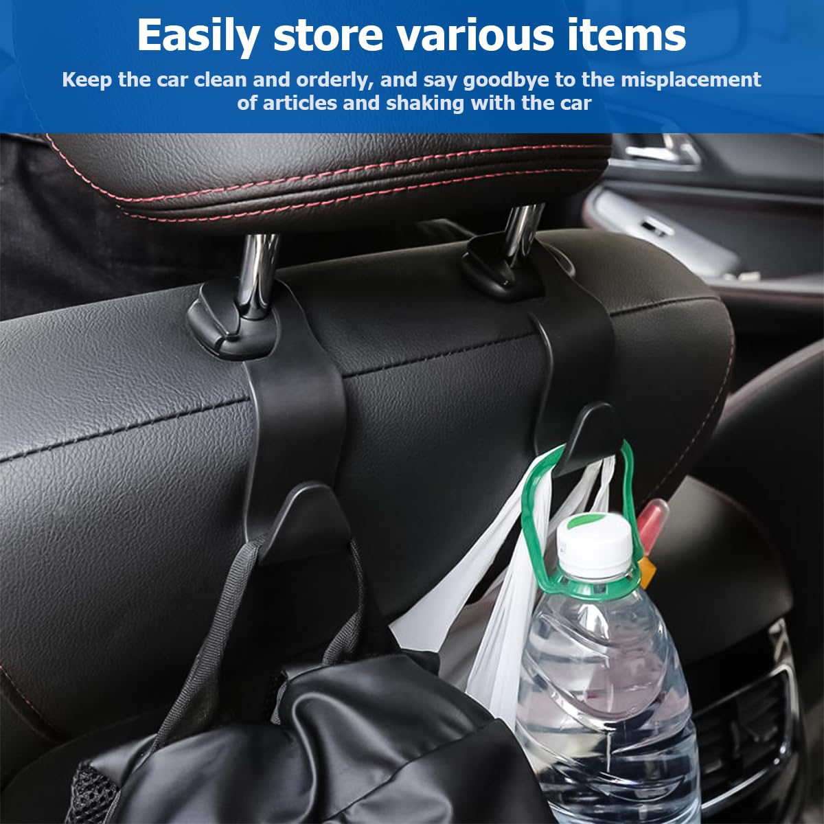 4PCS Car Back Seat Headrest Hooks, Rear Car Seat Storage Headrest Hanger Holder Hooks Organizer, Universal Auto Interior Accessories for Bag Purse Handbag Cloth Coats Grocery (Light Blue)