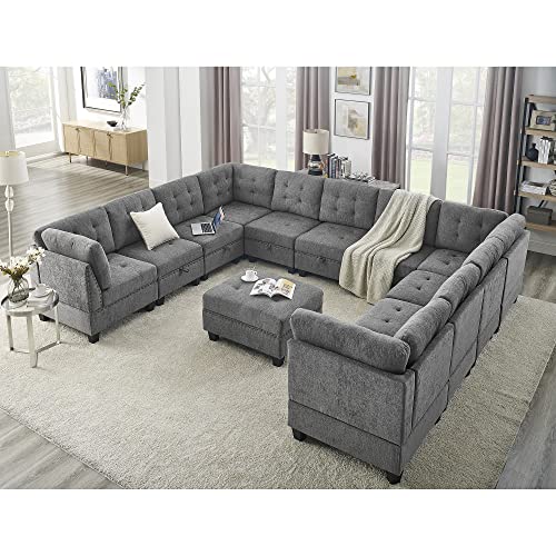 Free Combination Sectional Sofa Oversized Reversible Modular Couch U Shaped Corner Sofá Upholstered Deap Seat Sleeper Couches Bed with Storage for Living Room,7 Single Chairs,4 Corners,1 Ottoman