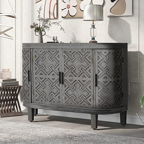 MISPACIO Grey Farmhouse Sideboard Buffet Cabinet Retro Sideboard Buffet Cabinet with Doors Wood Storage Cabinet for Living Room Entryway Kitchen