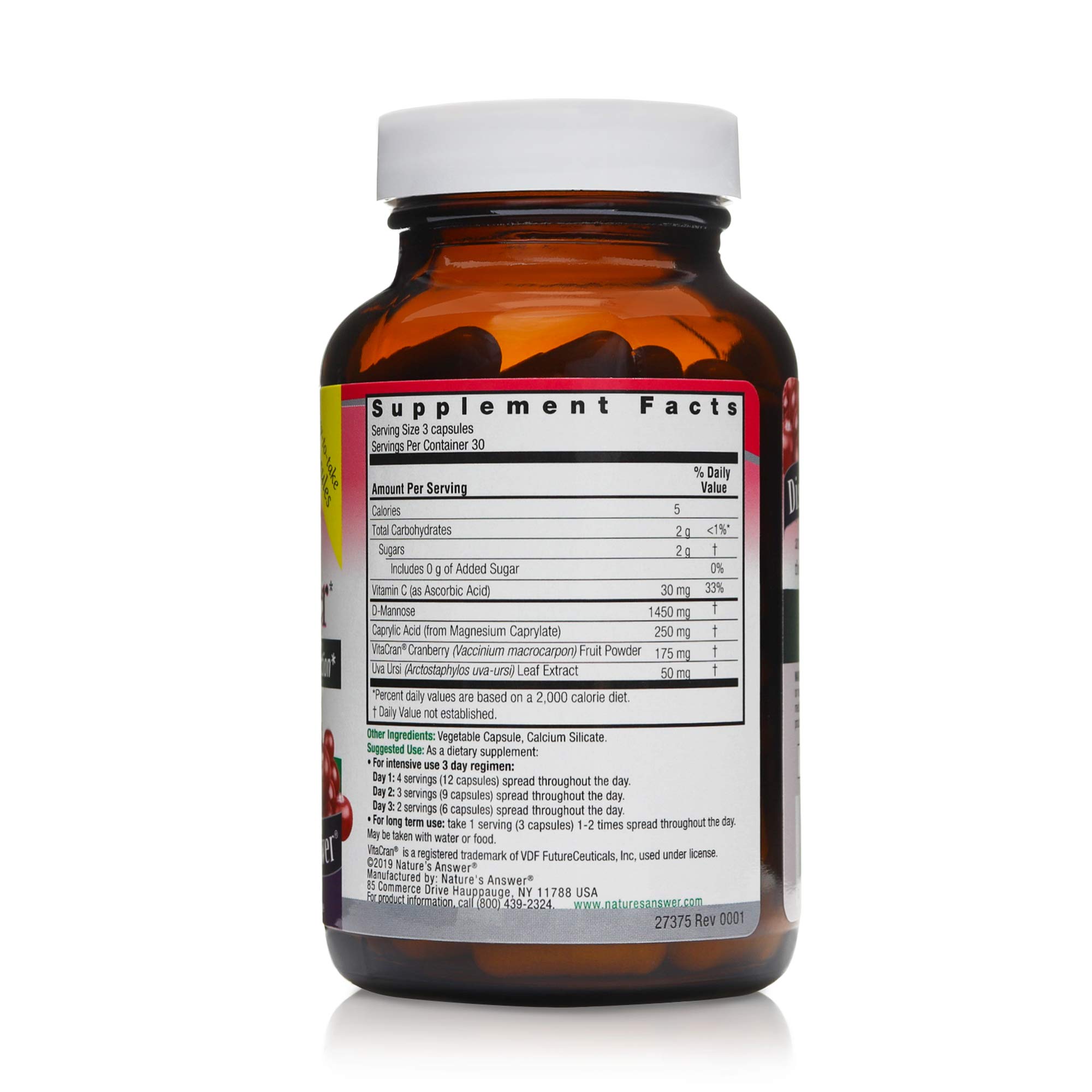 Nature's Answer UT Answer with D-Mannose 1955mg 90-Count | Urinary Tract & Bladder Support | Natural Detox | Gluten-Free, Vegan, Kosher | Single Count