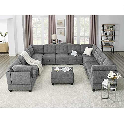 Free Combination Sectional Sofa Oversized Reversible Modular Couch U Shaped Corner SofĂĄ Upholstered Deap Seat Sleeper Couches Bed with Storage for Living Room,7 Single Chairs,4 Corners,1 Ottoman