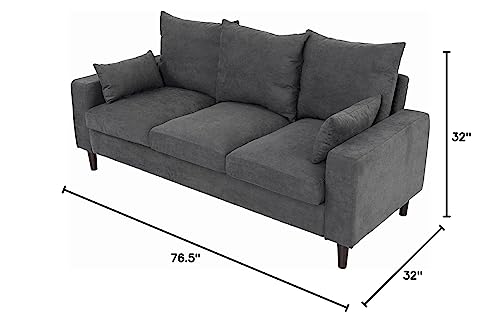 Panana 3-Seat Sofa Couch with Reversible Back Cushions Modern Fabric Sofa 3 Seater Couch for Small Apartment (Grey, 3 Seater with Ottoman Stool)