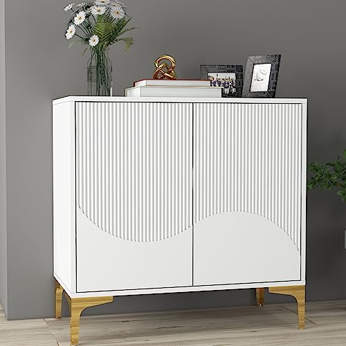 scolyk White Buffet Cabinet with Storage: White Coffee Bar Cabinet with Storage, Kitchen Sideboard Cabinet, 2 Door Cabinet Buffets & Sideboards, White Kitchen Cabinets