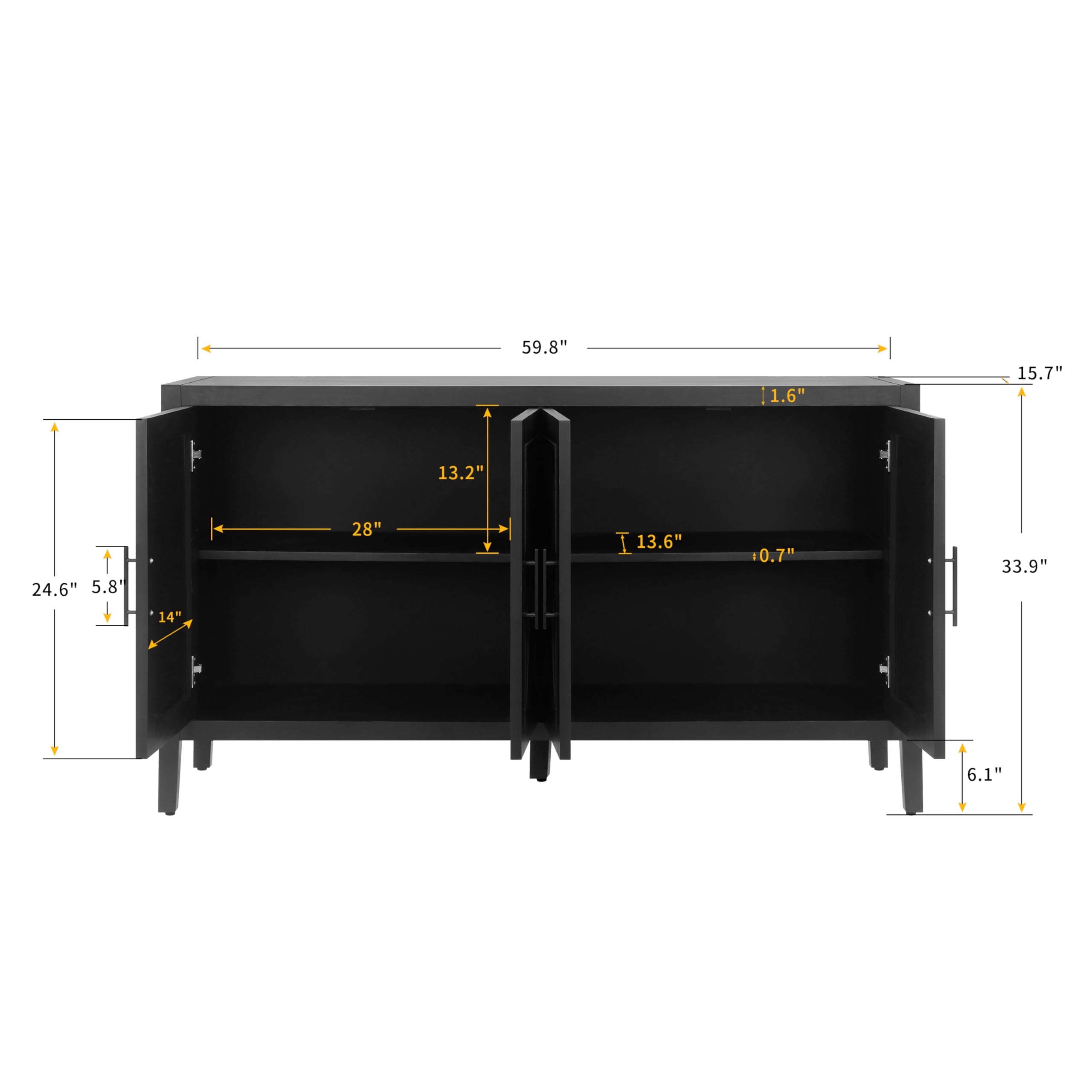 ZSQ Wooden Sideboard Cabinet, American Country Vintage Old Living Room Dining Room Hallway Entryway Cabinet, Solid Wood Buffet Table (Black)