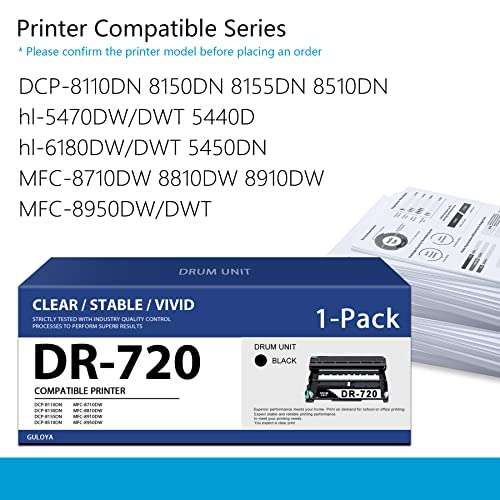 GULOYA DR-720 DR720 High Yield Black Compatible Drum Unit Replacement for Brother HL-5440D 5450DN DCP-8110DN 8150DN 8510DN MFC-8710DW 8810DW 8910DW Printer (1 Drum)