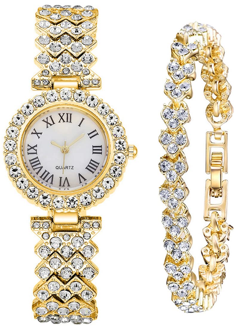 BESTKANG Women Diamond Watchs Luxury Fashion Ladies Bangle Bracelet Set Wrist Watch Female Dress Watch (Silver) (Gold)