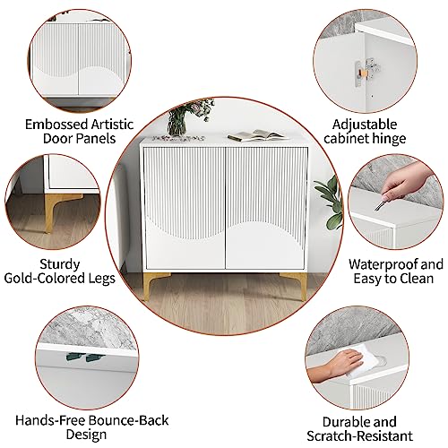 scolyk White Buffet Cabinet with Storage: White Coffee Bar Cabinet with Storage, Kitchen Sideboard Cabinet, 2 Door Cabinet Buffets & Sideboards, White Kitchen Cabinets