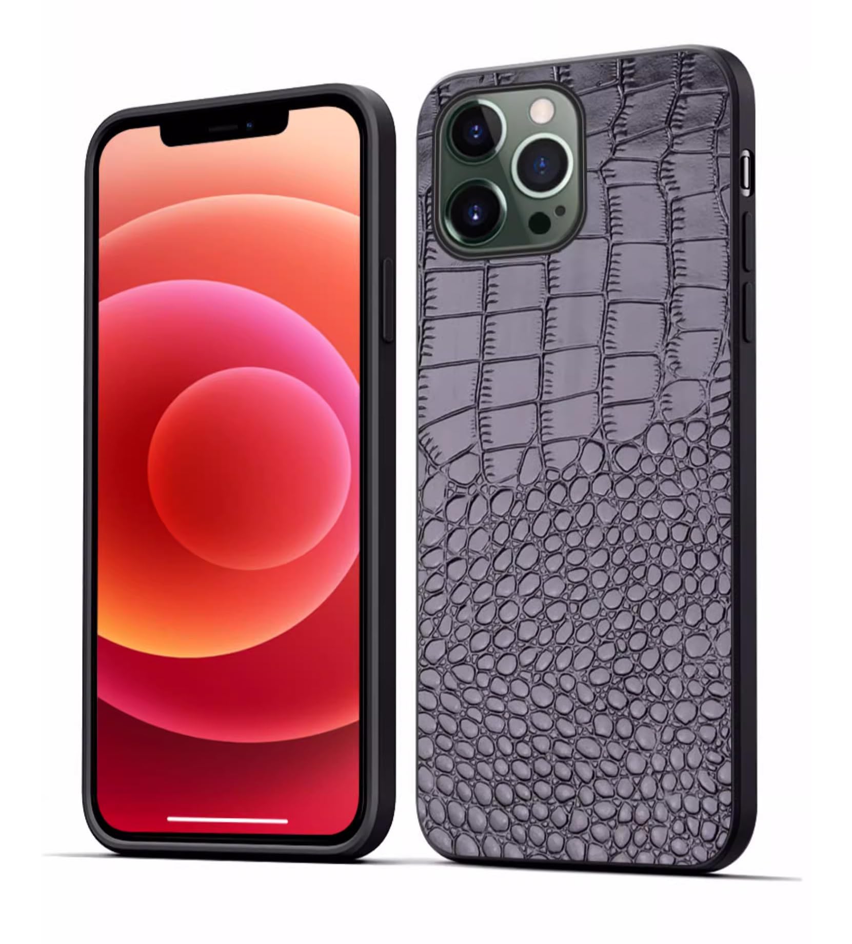 for iPhone 15 Pro Max Genuine Leather Case Luxury Design Cute Slim Crocodile Pattern Shiny Bling Glitter Fancy Back Cover for Women Girls Man Phone Skin,Brown