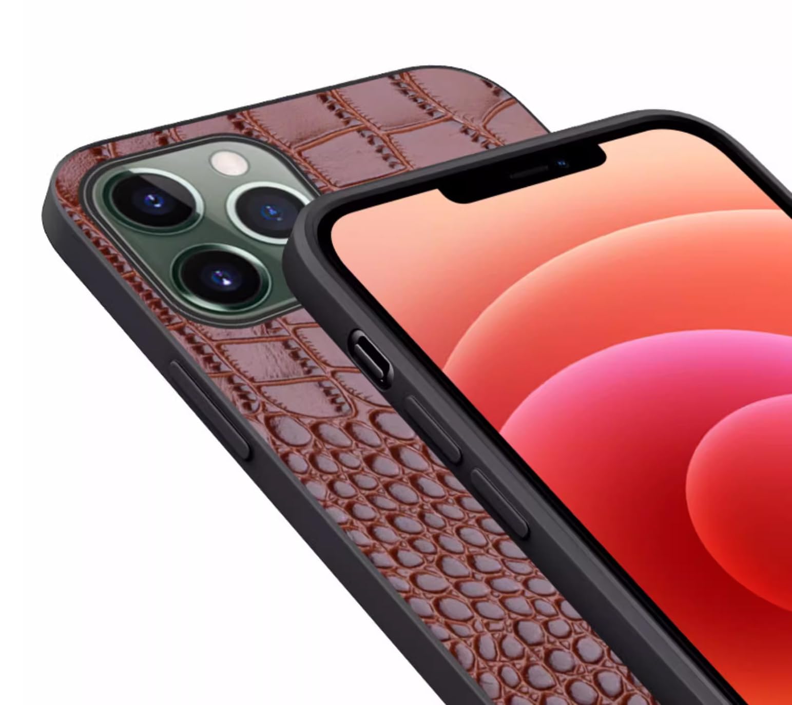for iPhone 15 Pro Max Genuine Leather Case Luxury Design Cute Slim Crocodile Pattern Shiny Bling Glitter Fancy Back Cover for Women Girls Man Phone Skin,Brown