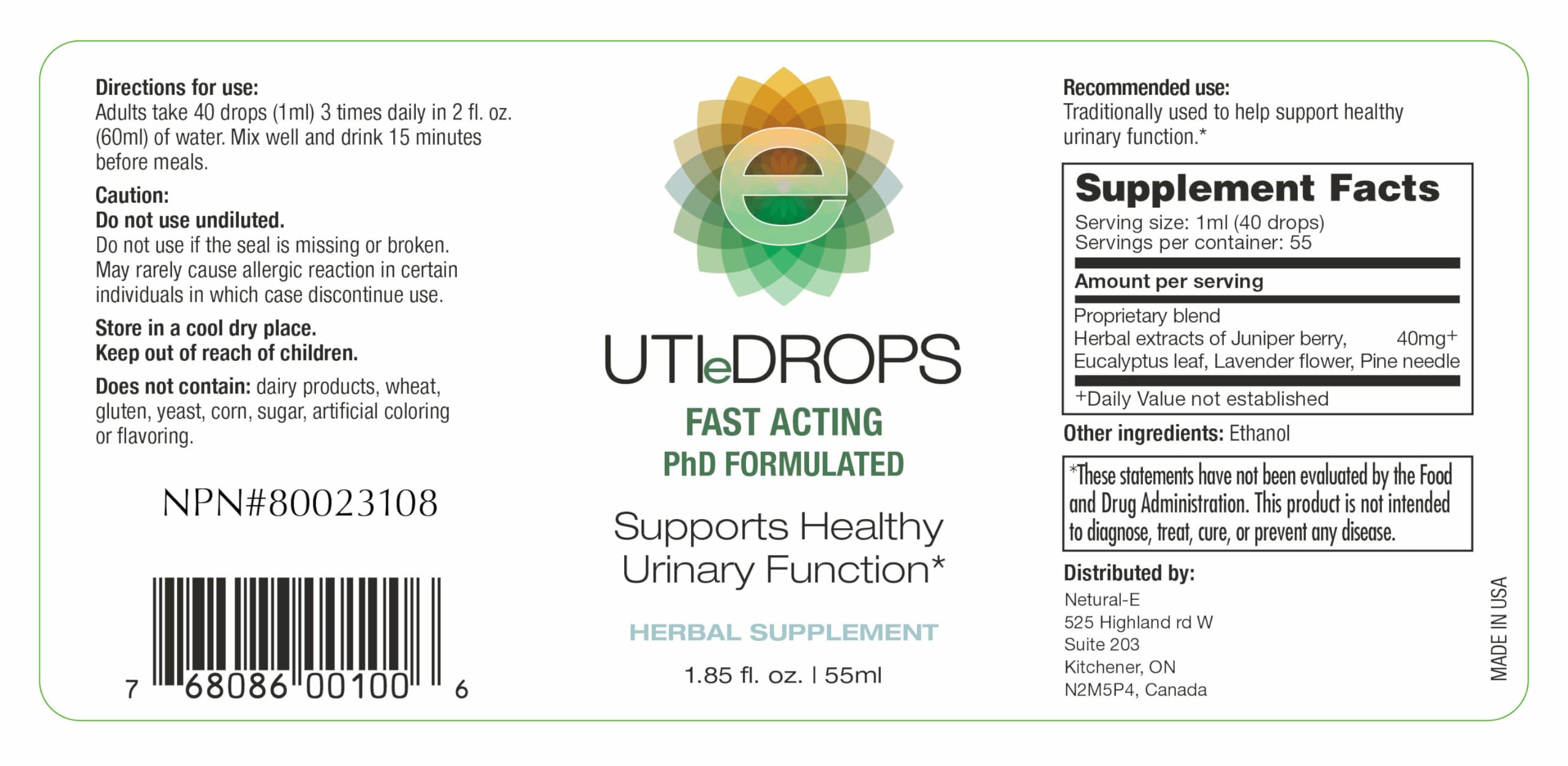 Natural UTI E-Drops – Fast-Acting Herbal Formula for Support of Bladder, Kidney & Urinary Tract Health for Women & Men