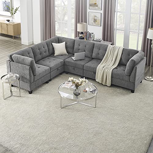 Free Combination Sectional Sofa Oversized Reversible Modular Couch L Shaped Corner Sofá Upholstered Deap Seat Sleeper Couches Bed with Storage for Living Room,3 Single Chairs,Three Corners