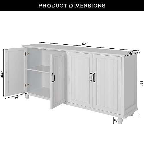 Scurrty Buffet Cabinet Bar with Storage, 65' Coffee Kitchen Storage 4 Doors, Sideboard for Dinning Room, and Living White, (HKBFDC012WH)
