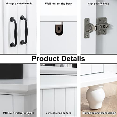 Scurrty Buffet Cabinet Bar with Storage, 65' Coffee Kitchen Storage 4 Doors, Sideboard for Dinning Room, and Living White, (HKBFDC012WH)