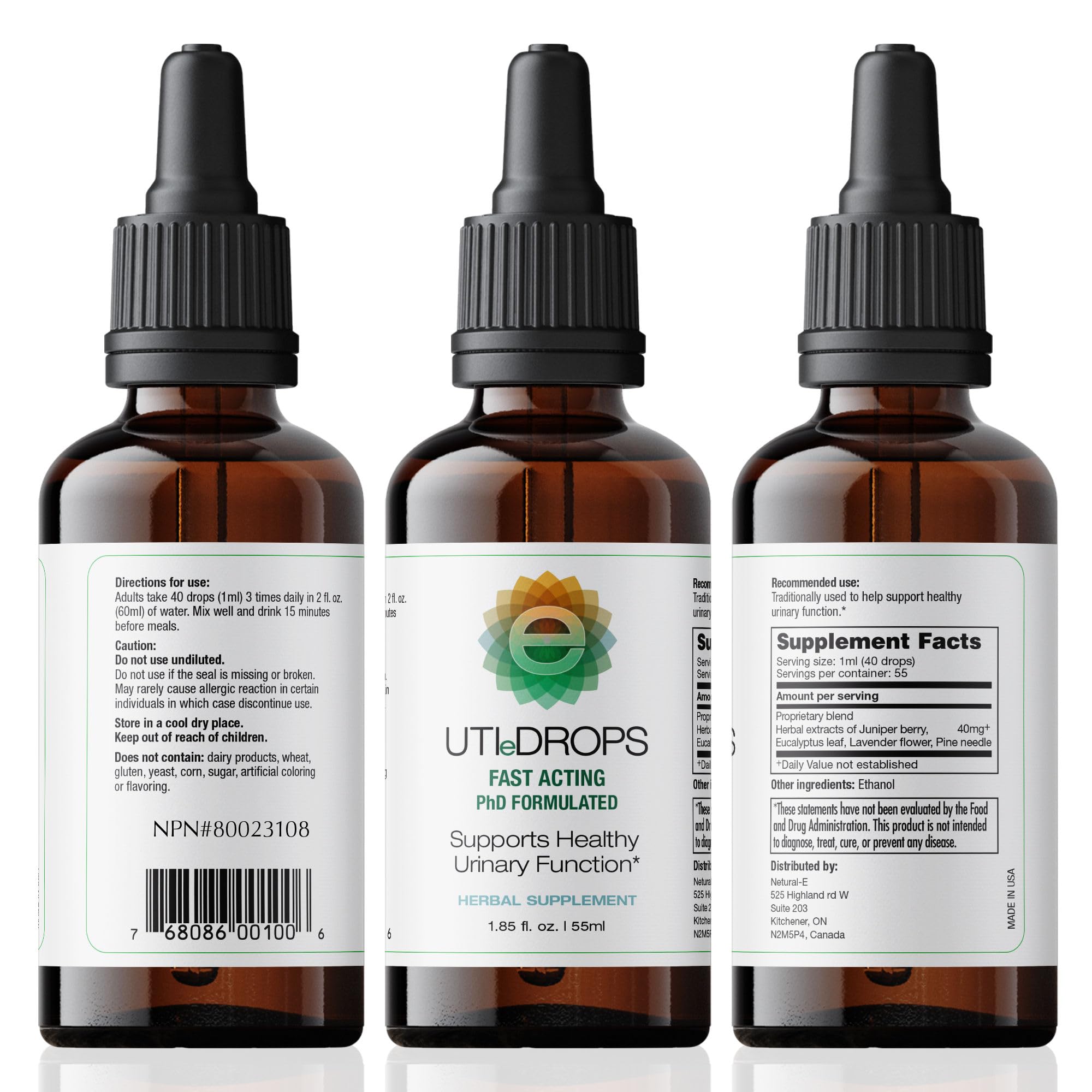 Natural UTI E-Drops – Fast-Acting Herbal Formula for Support of Bladder, Kidney & Urinary Tract Health for Women & Men