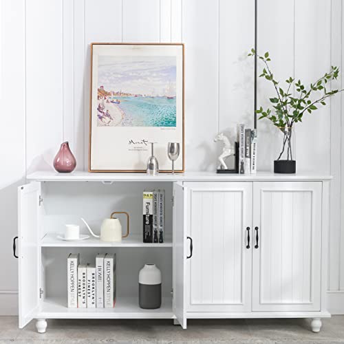 Scurrty Buffet Cabinet Bar with Storage, 65' Coffee Kitchen Storage 4 Doors, Sideboard for Dinning Room, and Living White, (HKBFDC012WH)