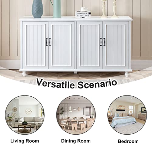 Scurrty Buffet Cabinet Bar with Storage, 65' Coffee Kitchen Storage 4 Doors, Sideboard for Dinning Room, and Living White, (HKBFDC012WH)