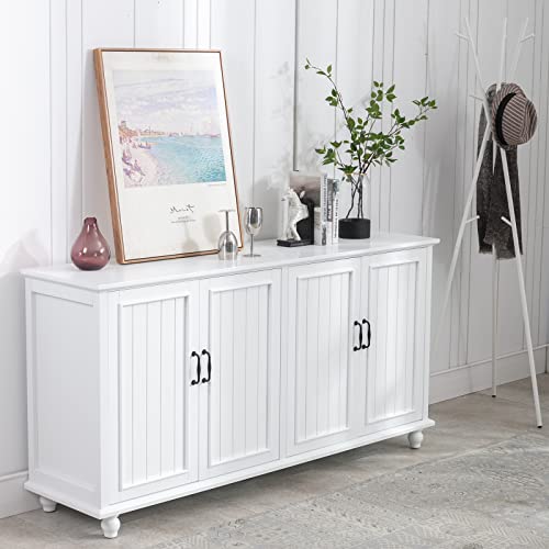 Scurrty Buffet Cabinet Bar with Storage, 65' Coffee Kitchen Storage 4 Doors, Sideboard for Dinning Room, and Living White, (HKBFDC012WH)
